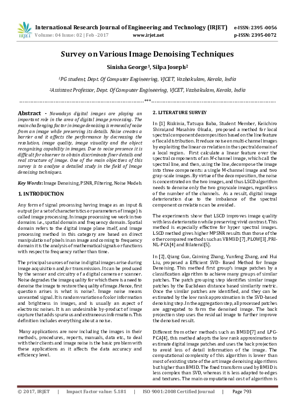 (PDF) IRJET-Survey on Various Image Denoising Techniques | IRJET Journal - Academia.edu