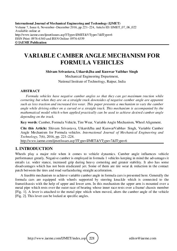 (PDF) VARIABLE CAMBER ANGLE MECHANISM FOR FORMULA VEHICLES