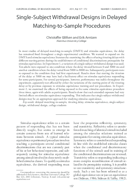 (PDF) Single-Subject Withdrawal Designs in Delayed Matching-to-Sample ...