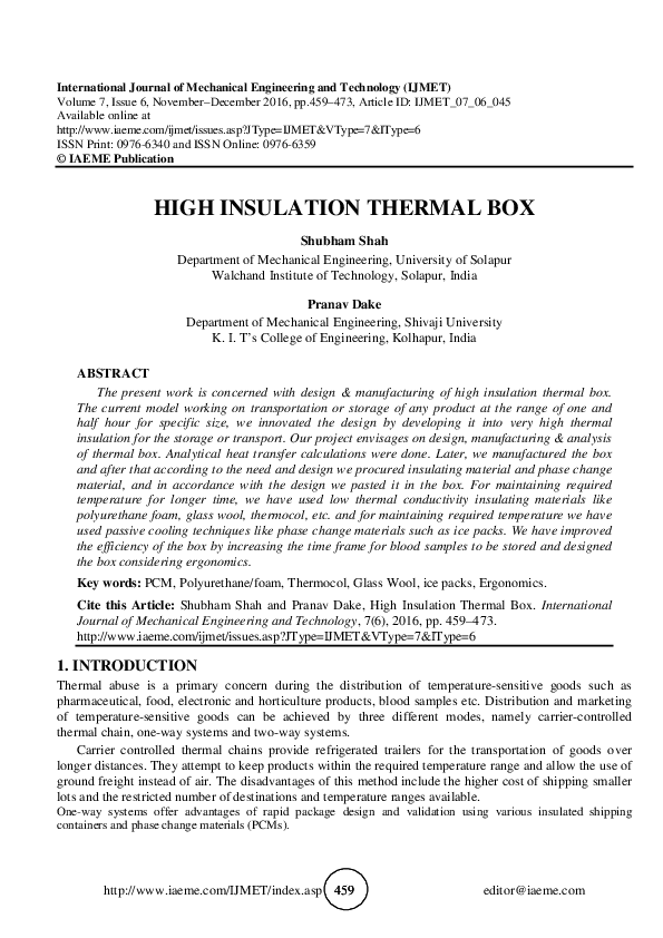 (PDF) HIGH INSULATION THERMAL BOX