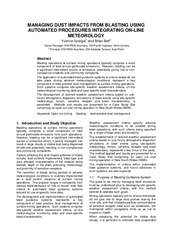 (PDF) Managing Dust Impacts from Blasting using Automated Procedures ...