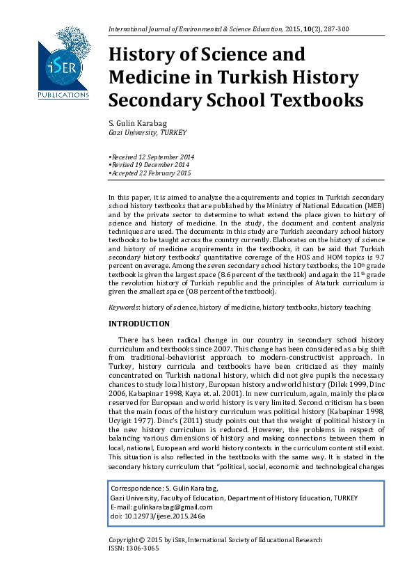 (PDF) History of Science and Medicine in Turkish History Secondary ...