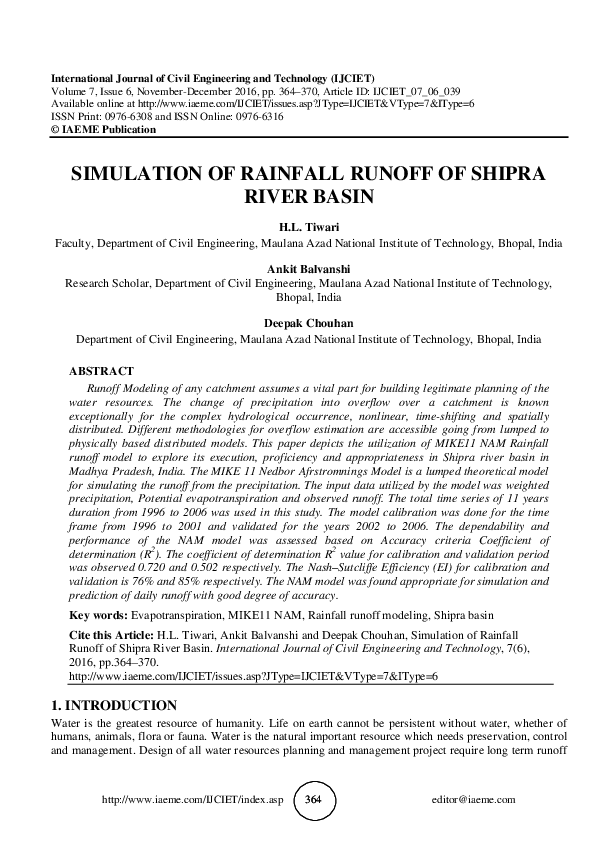 (PDF) SIMULATION OF RAINFALL RUNOFF OF SHIPRA RIVER BASIN