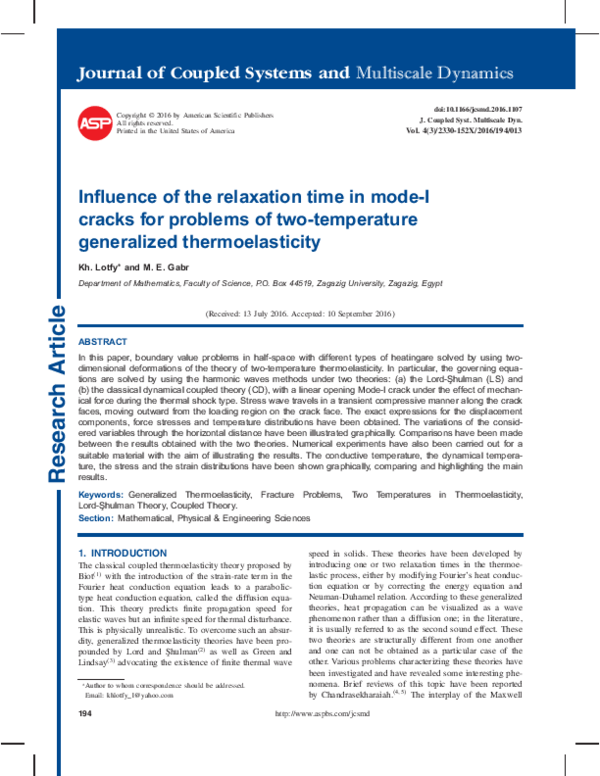 Pdf Journal Of Coupled Systems And Multiscale Dynamics Influence Of The Relaxation Time In