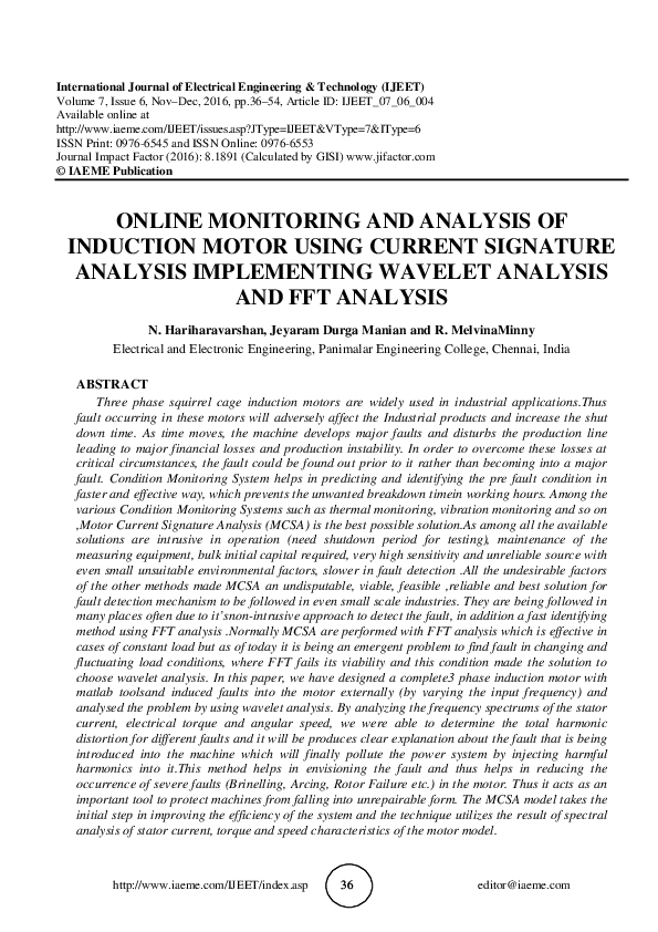 Pdf Online Monitoring And Analysis Of Induction Motor Using Current Signature Analysis