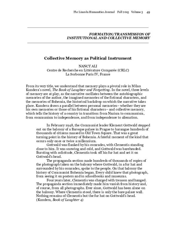 (PDF) Collective Memory as Political Instrument