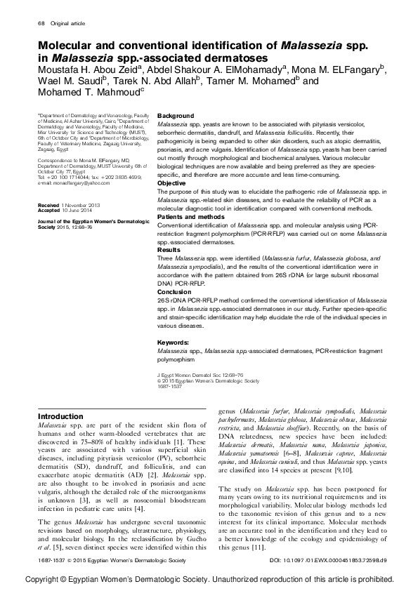 (PDF) Molecular and conventional identification of Malassezia spp.in ...