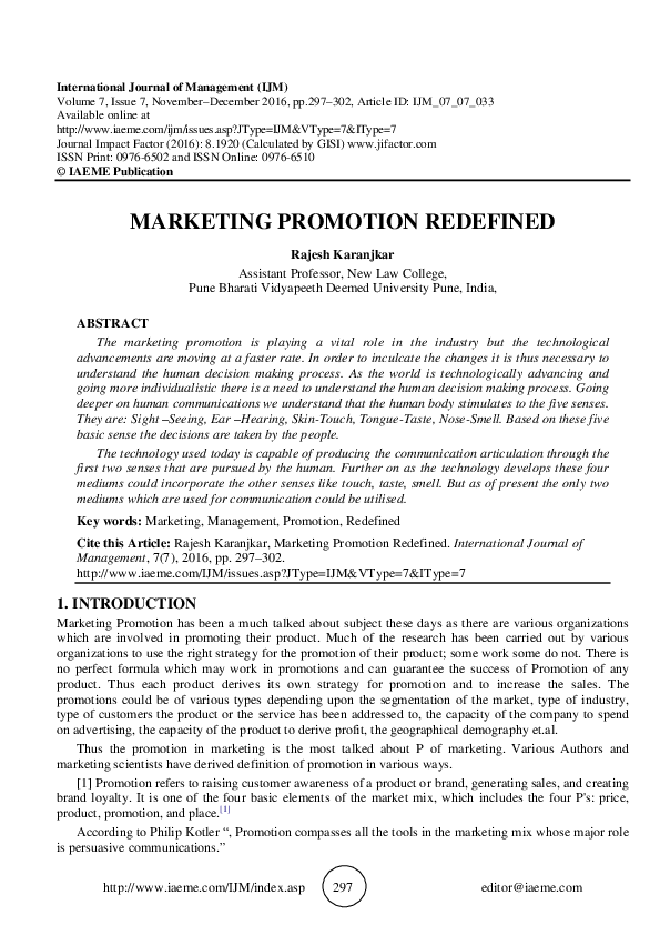 (PDF) MARKETING PROMOTION REDEFINED