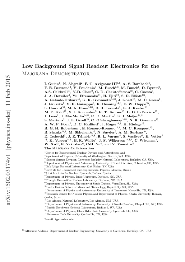 (PDF) Low Background Signal Readout Electronics for the Majorana ...