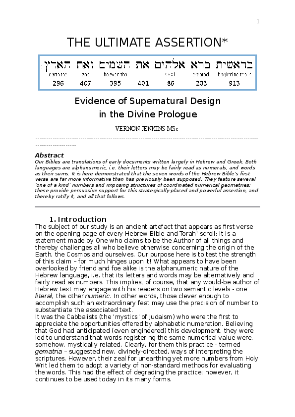 (DOC) The Ultimate Assertion: Evidence of Supernatural Design in the ...