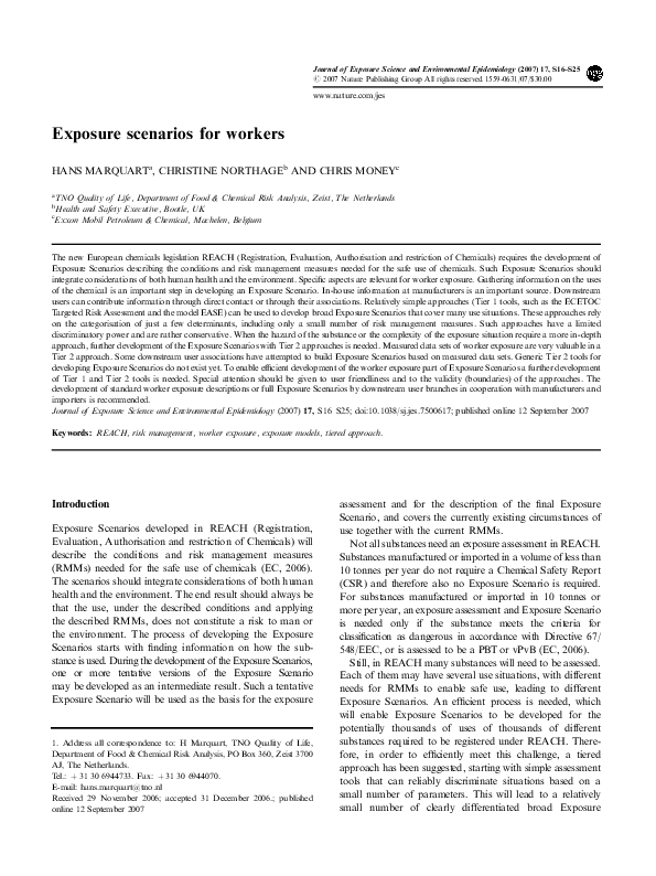 (PDF) Exposure scenarios for workers