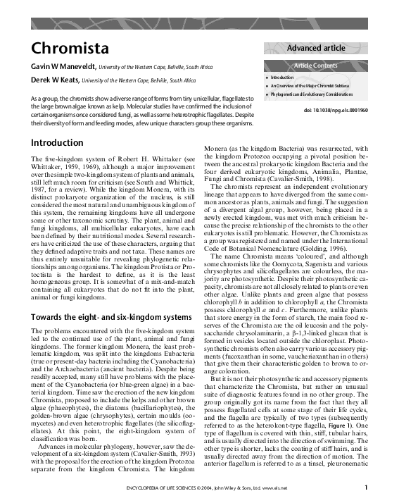 (PDF) "Chromista". In: Encyclopedia of Life Sciences