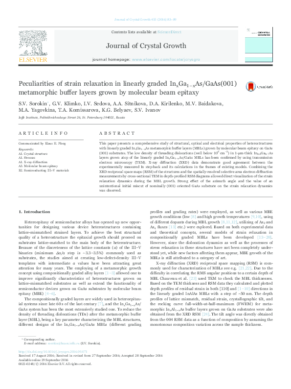(PDF) Peculiarities of strain relaxation in linearly graded In x Ga 1−x ...