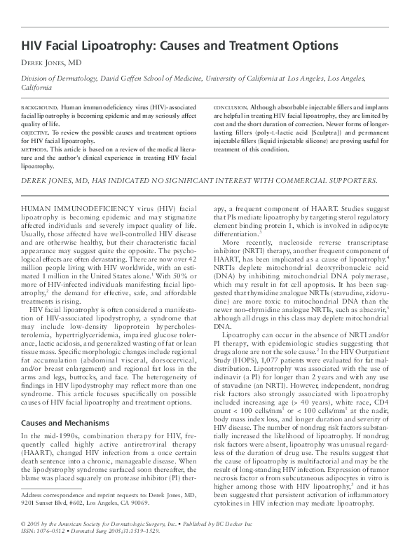 (PDF) HIV Facial Lipoatrophy: Causes and Treatment Options