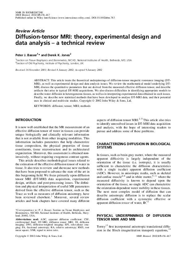 (PDF) Diffusion-tensor MRI: theory, experimental design and data analysis - a technical review