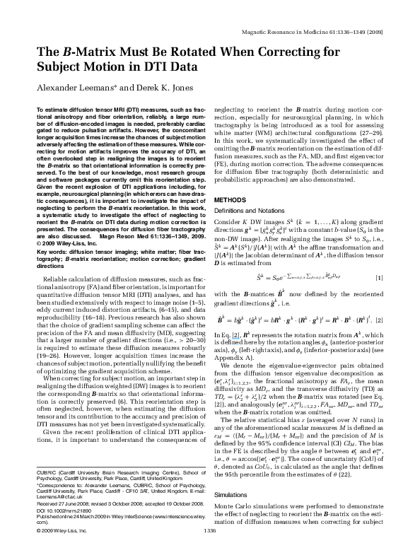 (PDF) The B -matrix must be rotated when correcting for subject motion ...