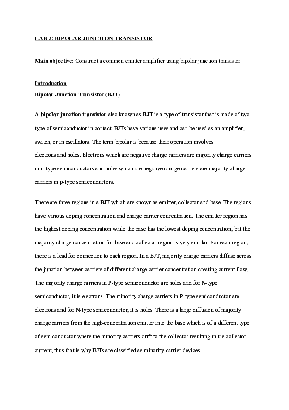 Doc Lab 2 Bipolar Junction Transistor