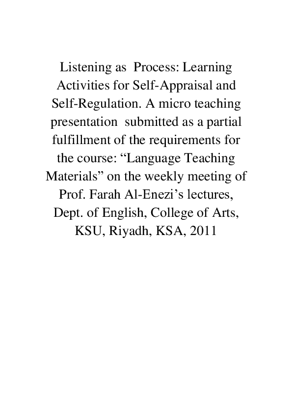 (PDF) Listening as Process: Learning Activities for Self-Appraisal and ...