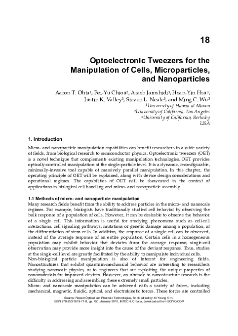 (PDF) Optoelectronic Tweezers for the Manipulation of Cells ...