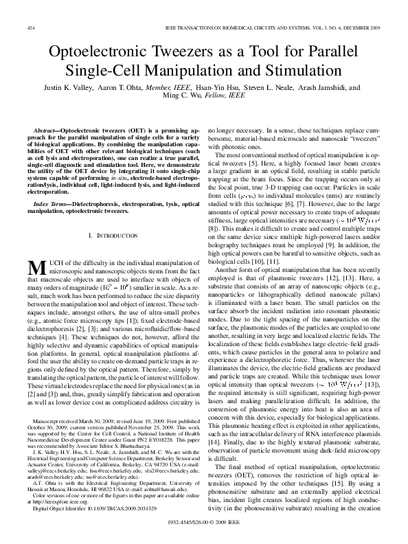 (PDF) Optoelectronic Tweezers as a Tool for Parallel Single-Cell ...