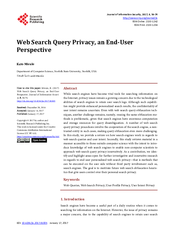 (PDF) Web Search Query Privacy, an End-User Perspective | Kato Mivule ...