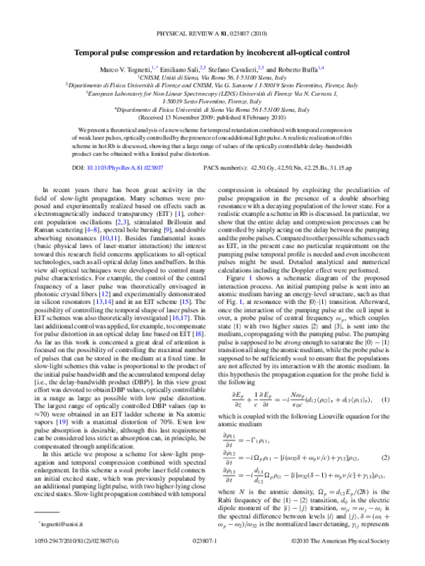 Pdf Temporal Pulse Compression And Retardation By Incoherent All