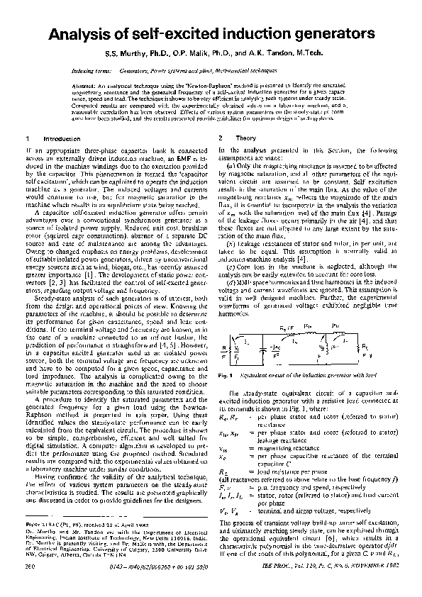 Pdf Analysis Of Self Excited Induction Generators