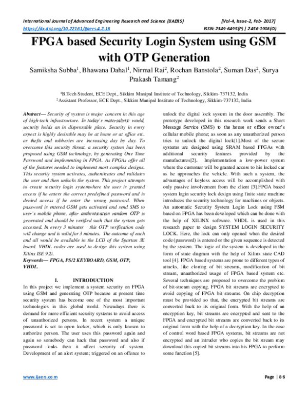 (PDF) FPGA based Security Login System using GSM with OTP Generation
