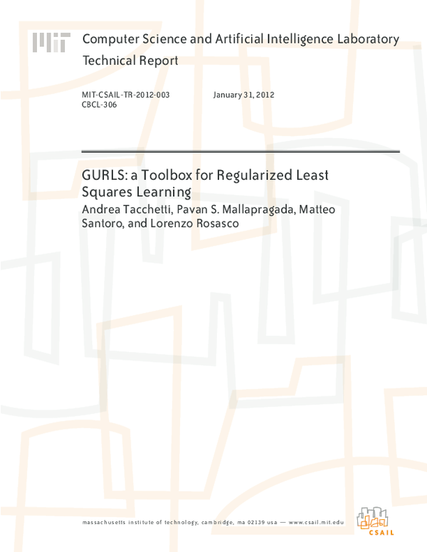 (PDF) GURLS: a Toolbox for Regularized Least Squares Learning