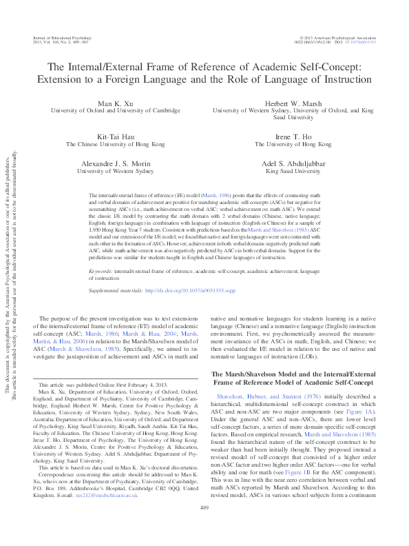 (PDF) The internal/external frame of reference of academic self-concept ...