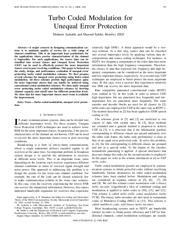 Pdf Turbo Coded Modulation For Unequal Error Protection