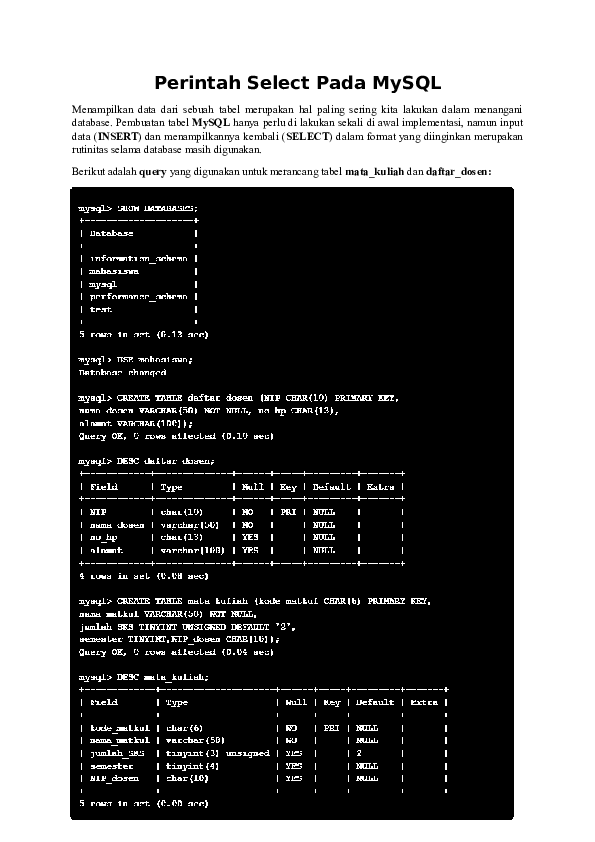 (DOC) Perintah Select Pada MySQL