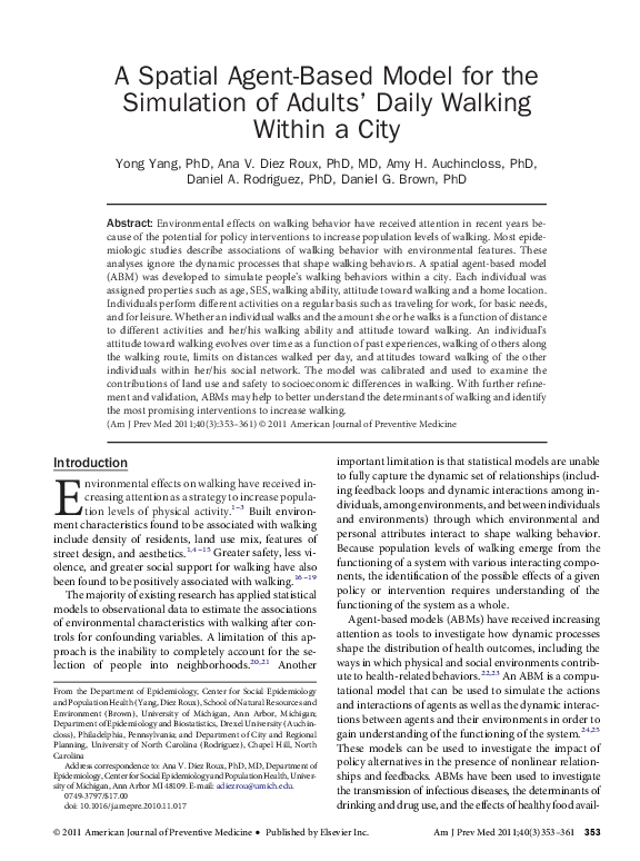 (PDF) A Spatial Agent-Based Model for the Simulation of Adults' Daily Walking Within a City