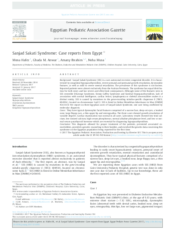 (PDF) Sanjad Sakati Syndrome: Case reports from Egypt