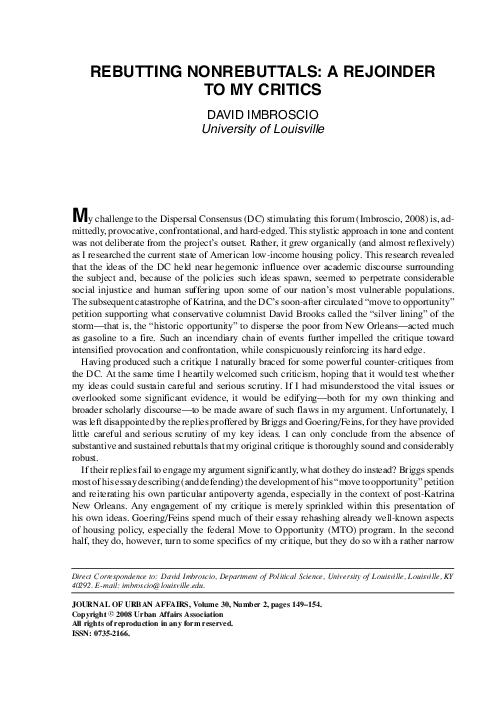 (PDF) Rebutting Nonrebuttals: A Rejoinder to My Critics (on the Dispersal Consensus)