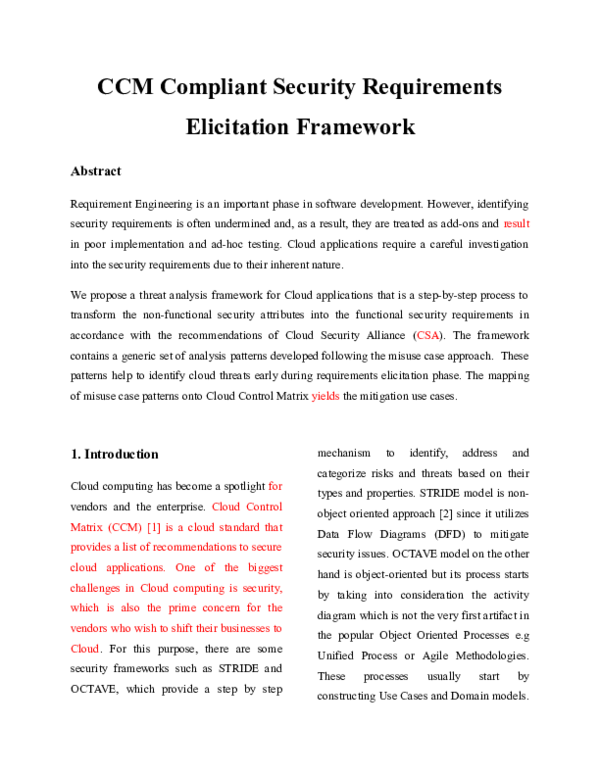 (DOC) CCM Compliant Security Requirements Elicitation Framework