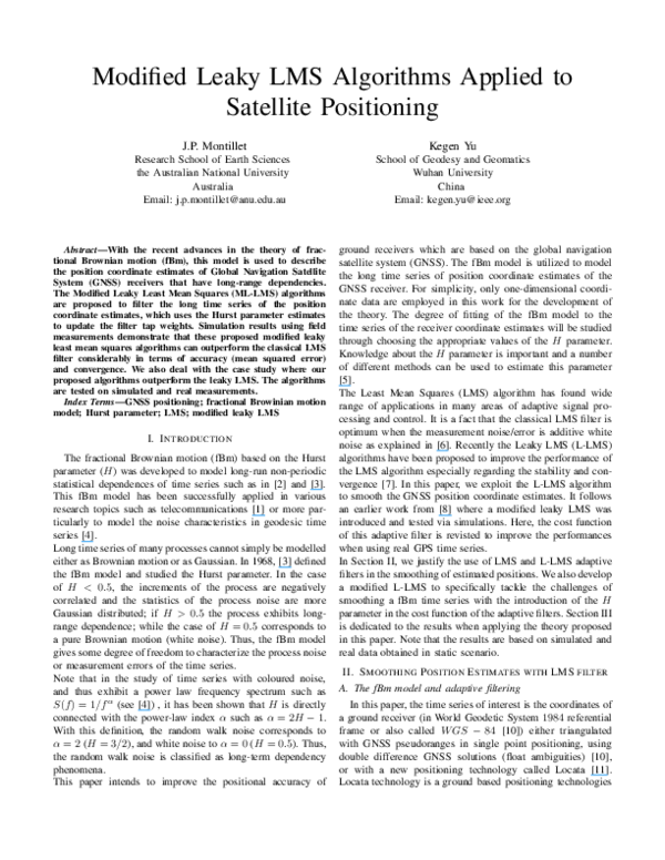 (PDF) Modified Leaky LMS Algorithms Applied to Satellite Positioning