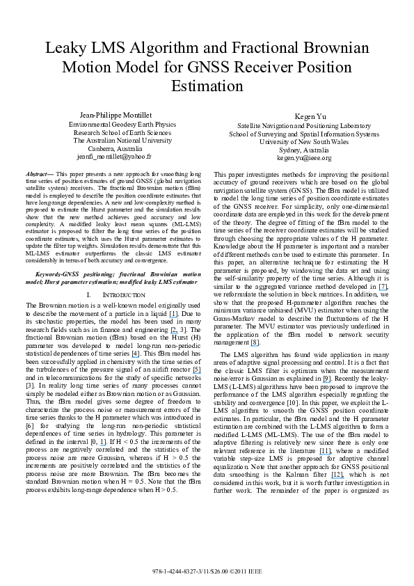 Pdf Leaky Lms Algorithm And Fractional Brownian Motion Model For Gnss