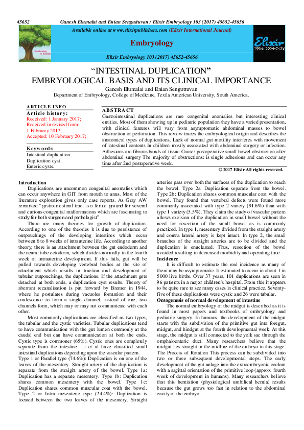 (PDF) “INTESTINAL DUPLICATION” EMBRYOLOGICAL BASIS AND ITS CLINICAL ...