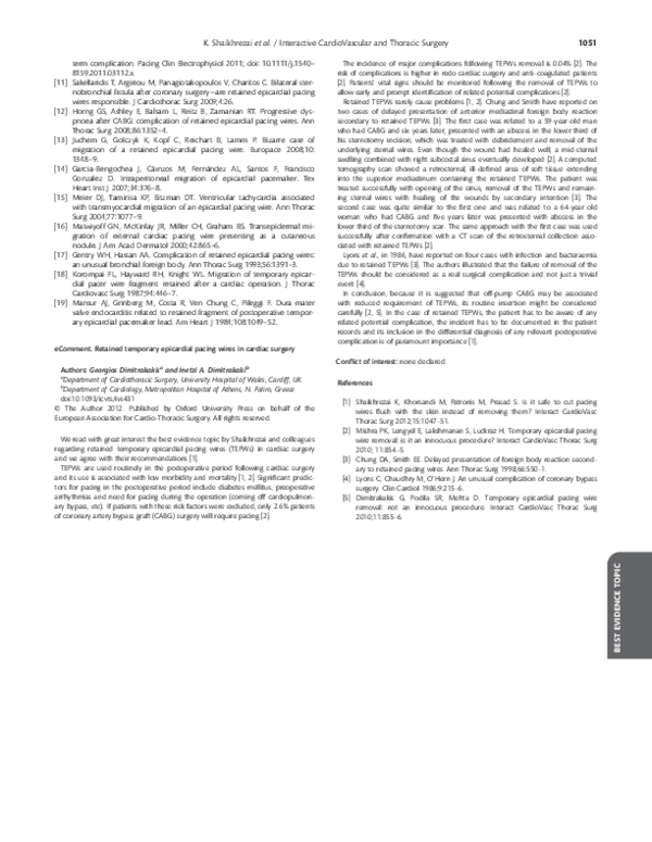 (PDF) eComment. Retained temporary epicardial pacing wires in cardiac ...