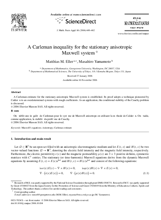 (PDF) A Carleman inequality for the stationary anisotropic Maxwell system