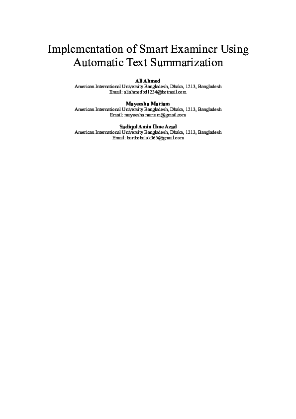 (PDF) Implementation of Smart Examiner Using Automatic Text Summarization