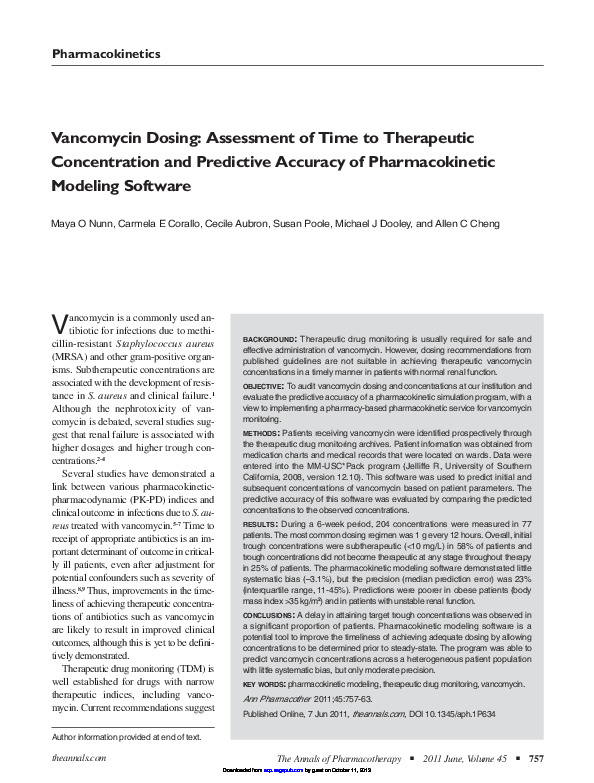 (PDF) Vancomycin Dosing: Assessment of Time to Therapeutic ...