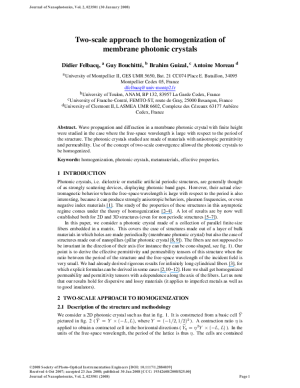 (PDF) Two-scale approach to the homogenization of membrane photonic ...