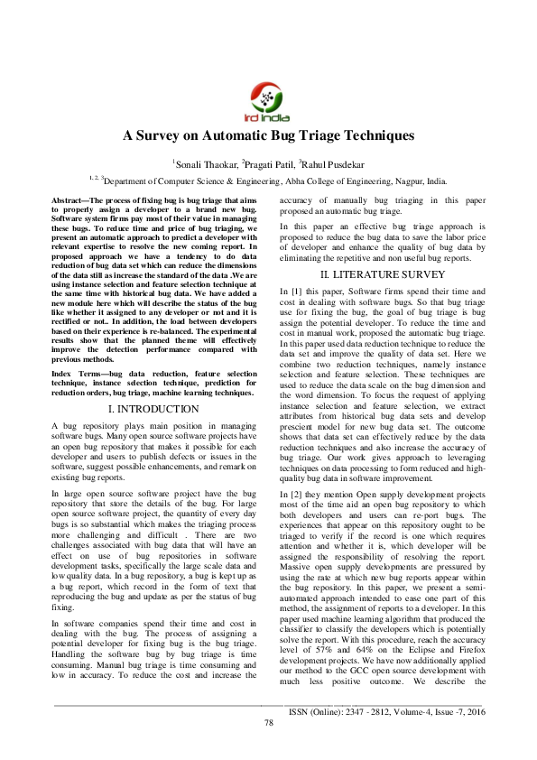 (PDF) A Survey on Automatic Bug Triage Techniques