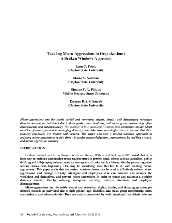 (PDF) Tackling Micro-Aggressions in Organizations: A Broken Windows ...