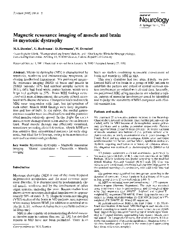 (PDF) Magnetic resonance imaging of muscle and brain in myotonic dystrophy