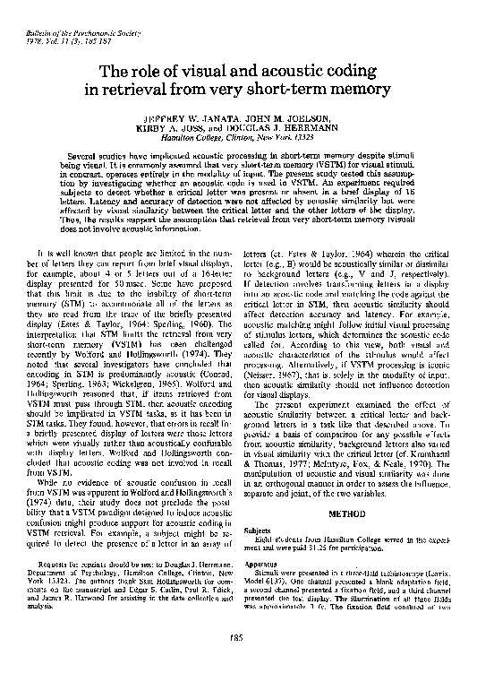 (PDF) The role of visual and acoustic coding in retrieval from very ...