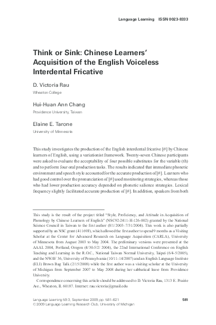 (PDF) Think or Sink: Chinese Learners' Acquisition of the English ...