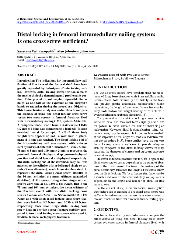 (PDF) Distal locking in femoral intramedullary nailing system: Is one ...